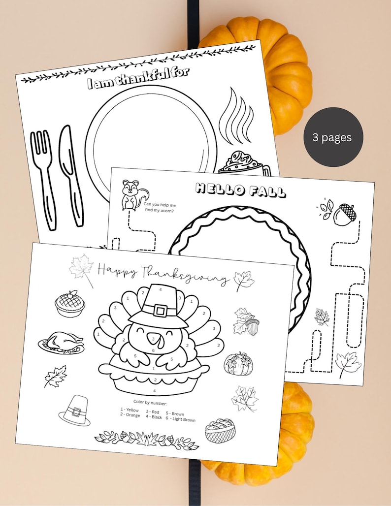 Thanksgiving Placemat Printable for Kids | 3 Fall Activity Sheets | I ...