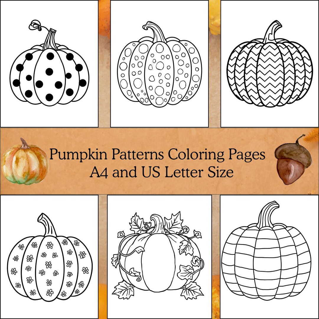 Pumpkin Coloring Pages: 15 Halloween & Autumn Pattern Sheets (instant ...