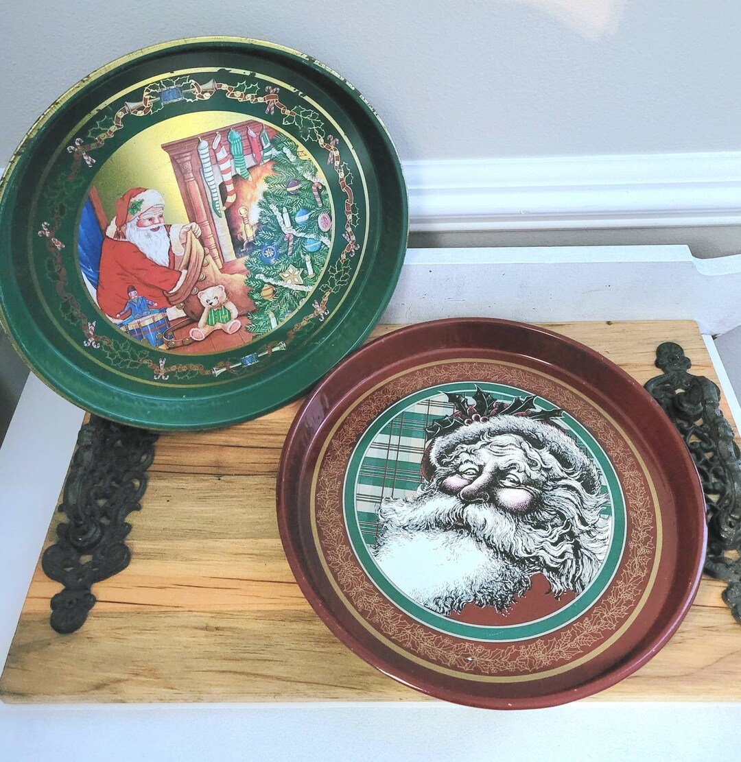 Vintage Christmas Metal Serving Tray Set of 2 Marlene Moore Noobel Hall ...