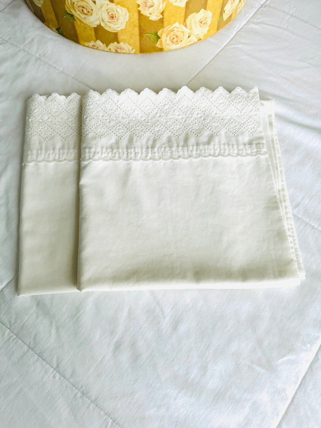 Vintage Embroidered Pillow Case Set Shabby Chic Pillow Cases Lace ...