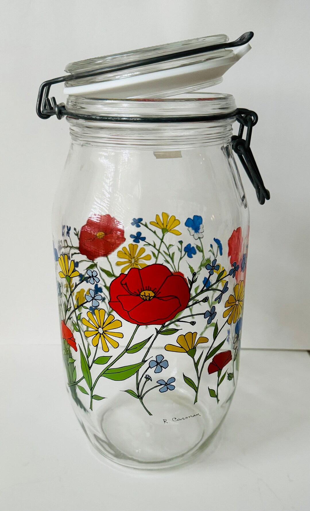 Vintage Arc Poppy Flower Canister Vintage Canister Clear Glass Canister ...