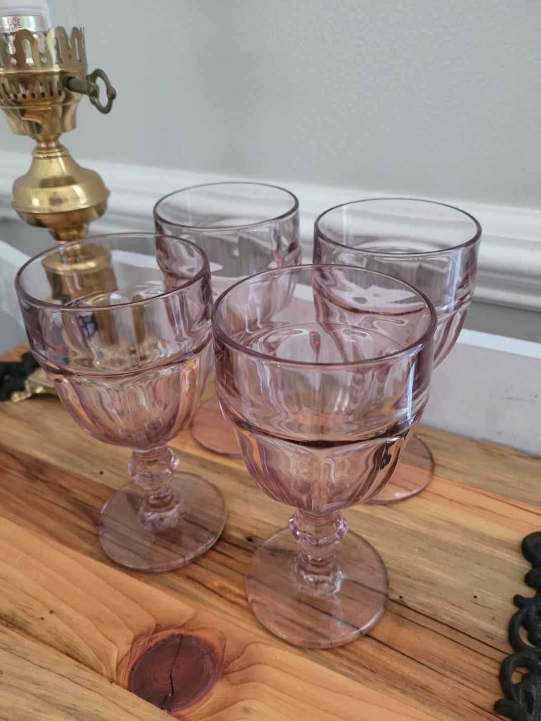 Libbey Pink Duratuff Water Goblets Set of 4 Dura Tuff Gibraltar Footed ...