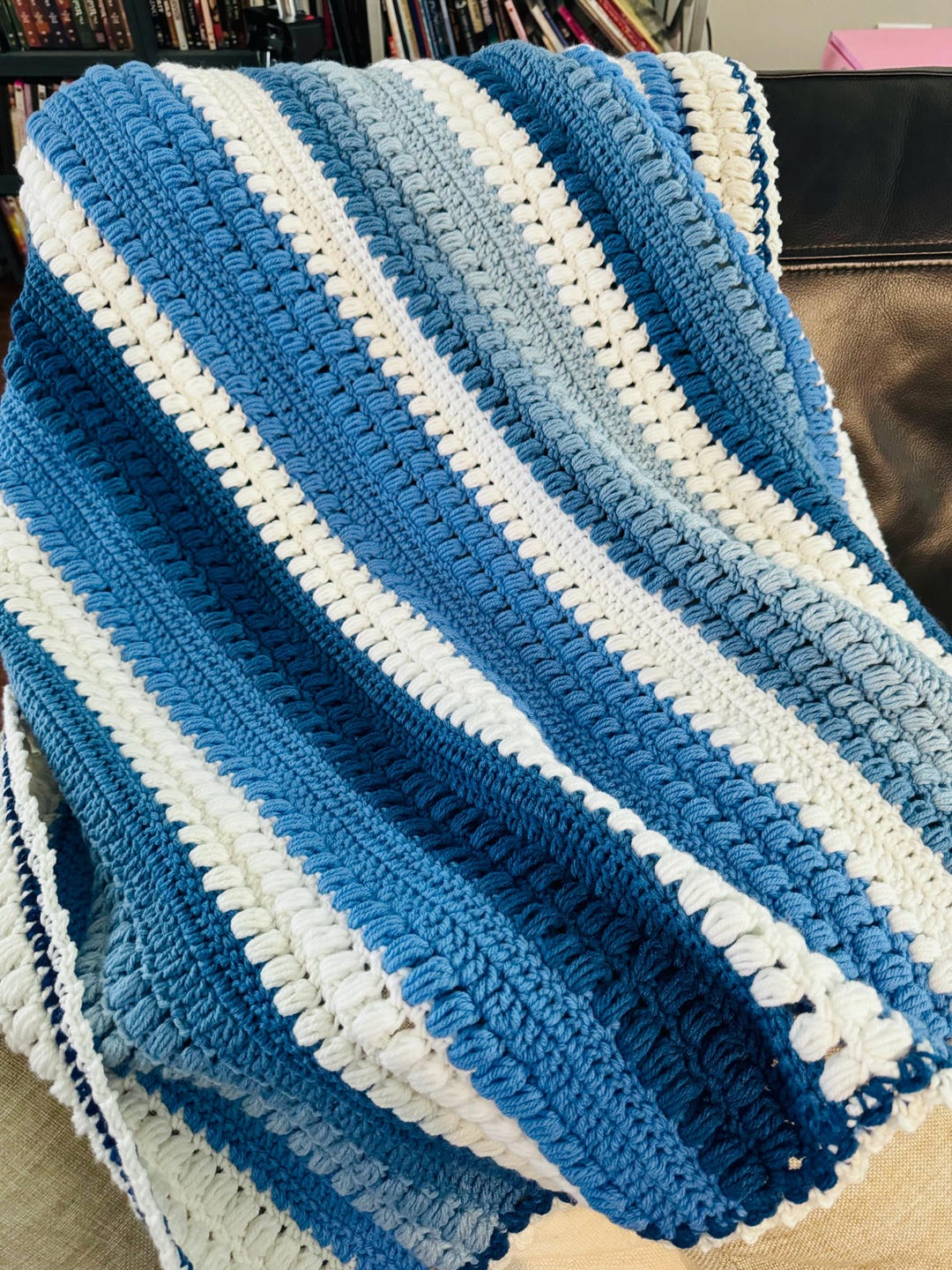 Vintage Afghan Crochet Blanket Blue White Throw Afghan Blanket Blue ...