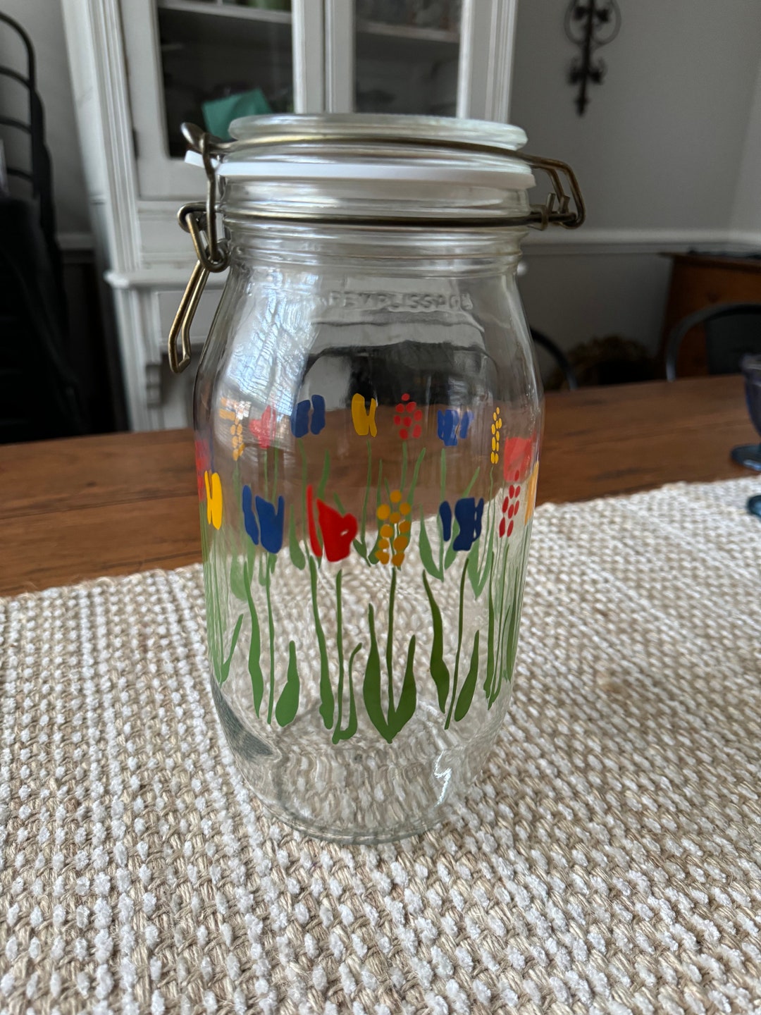 Vintage Arc Tulip Flower Canister Vintage Canister Clear Glass Canister ...