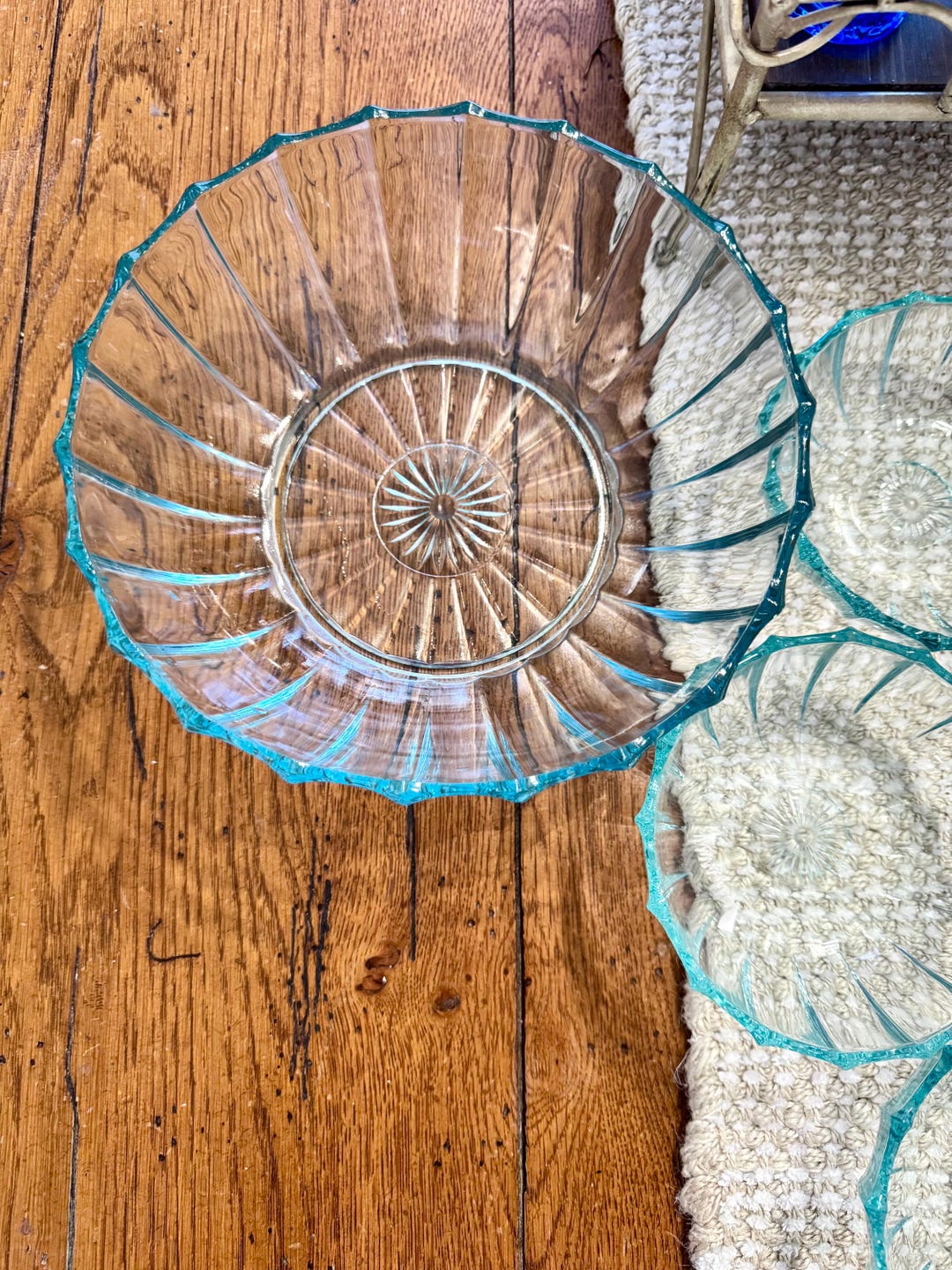 Blue Glass Bowls Set of 9 Vintage Glass Serving Bowl Glass Dessert ...