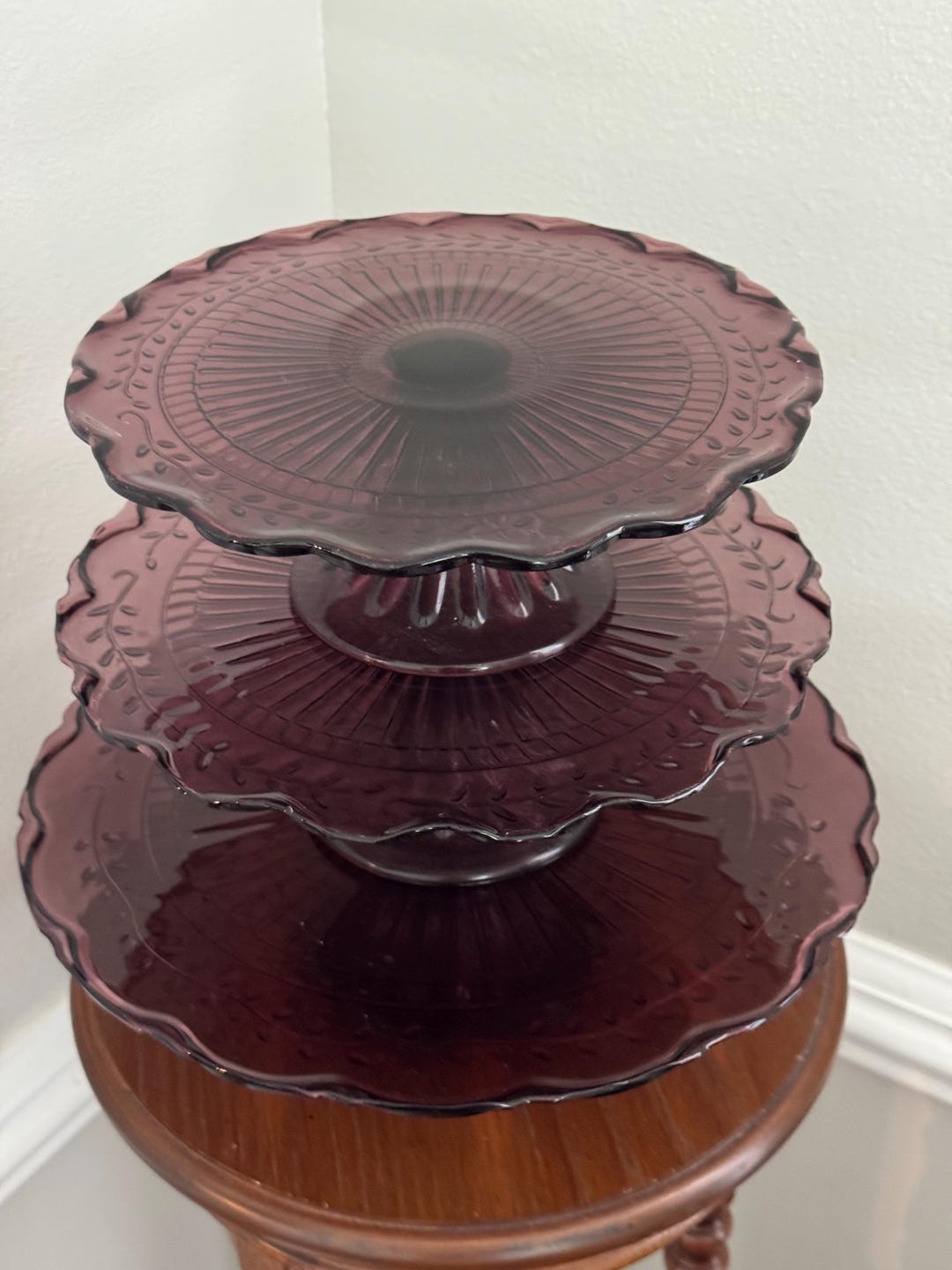 Purple Cake Stand Cake Stand Set Purple Cake Plate Footed Cake Stand ...