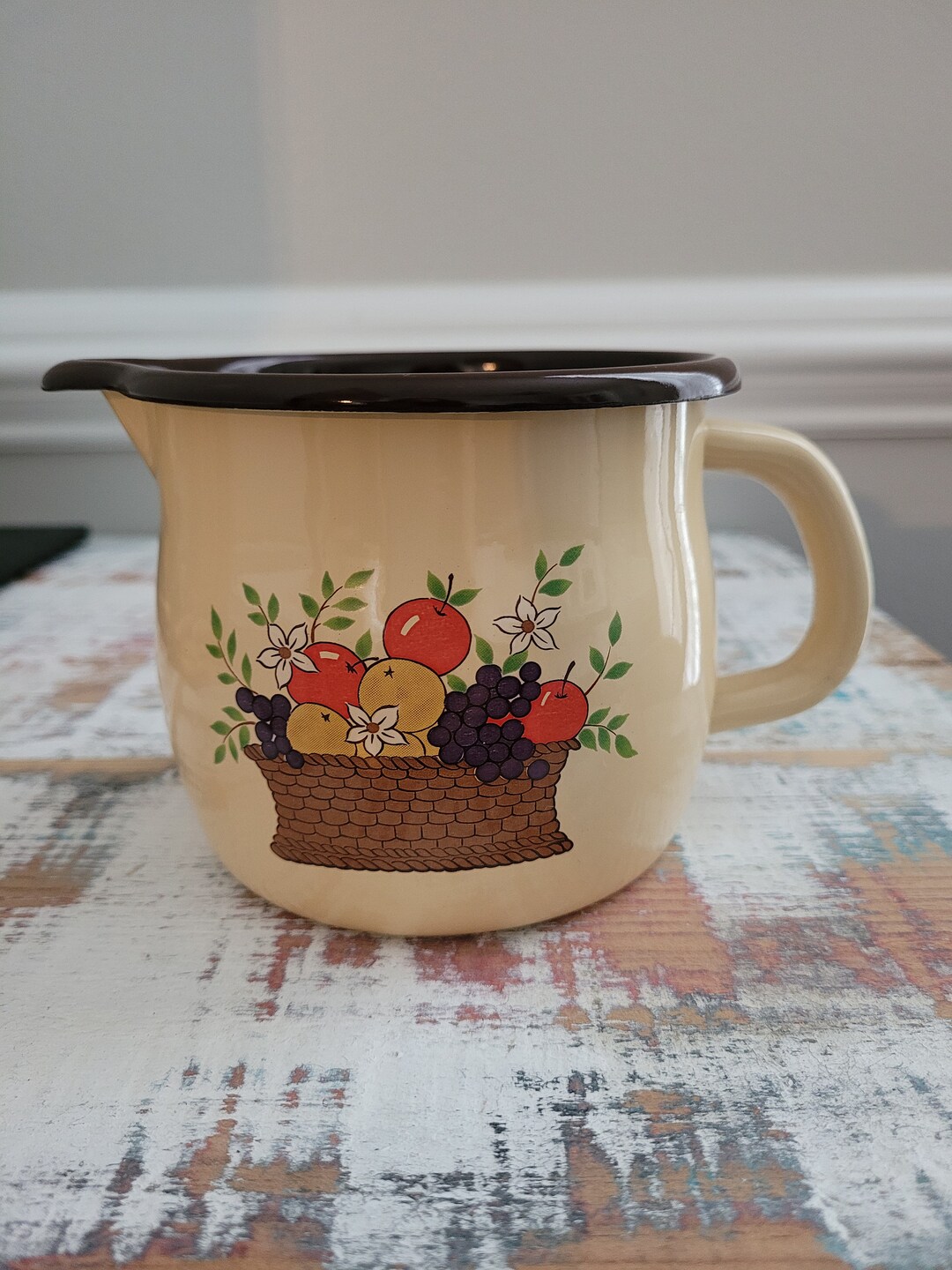 Vintage Enamel Pitcher Enamel Mixing Bowl Vintage Enamelware Cottage ...
