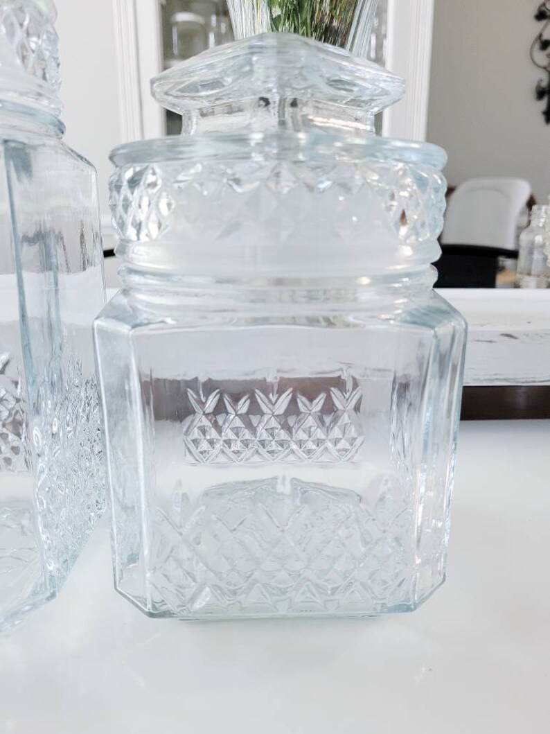 Glass Canister Set Of 2 Koeze Vintage Canisters Clear Glass Etsy