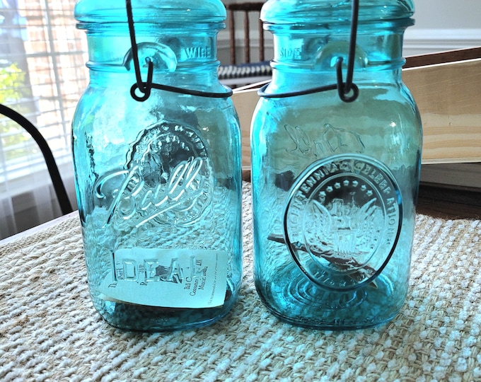 Vintage Blue Ball Jars Set of 2 Bicentennial Ball Jars Clip Top Ball ...