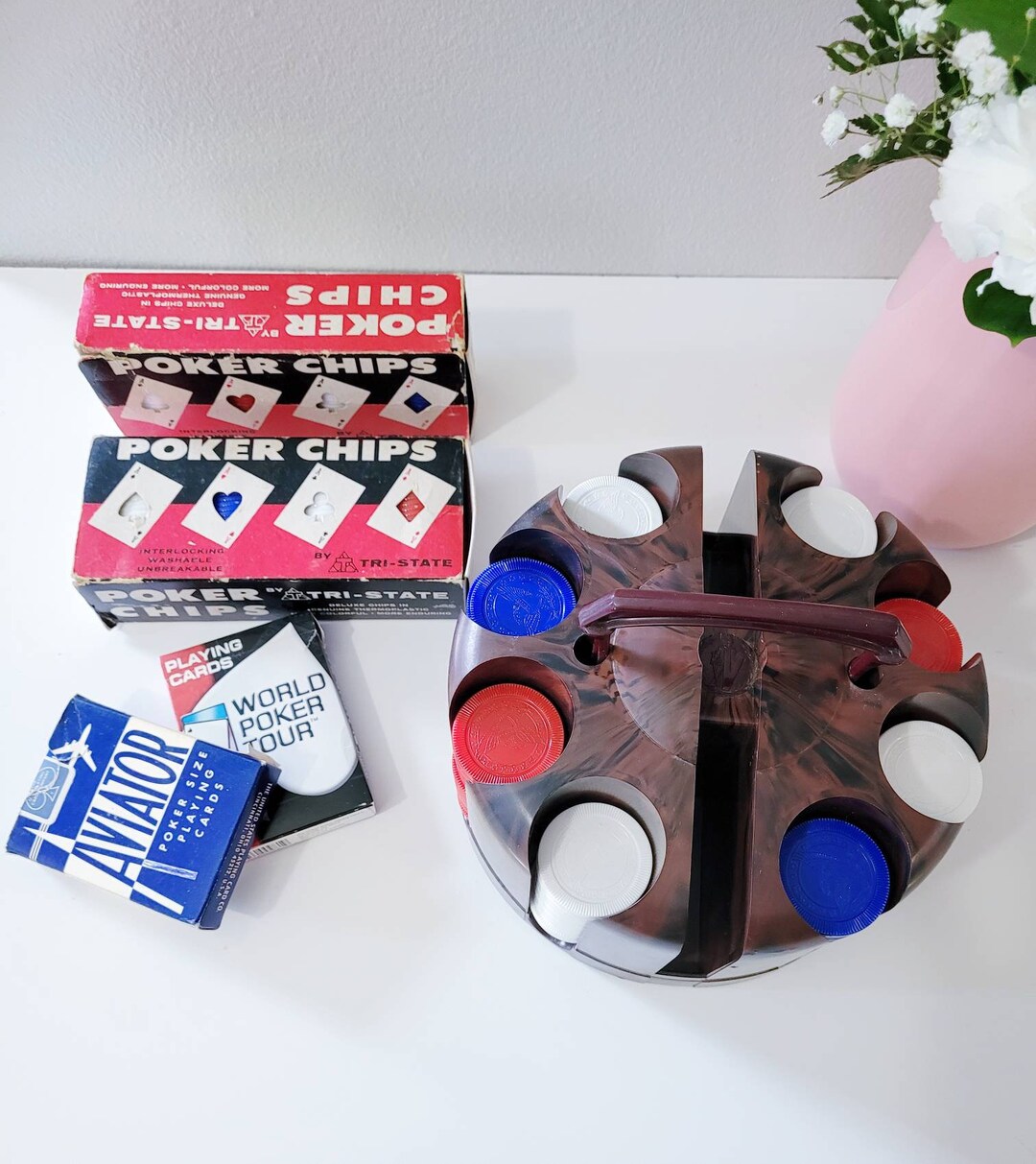 Vintage Poker Chip Caddy Poker Chips Set Poker Card Games Supplies ...
