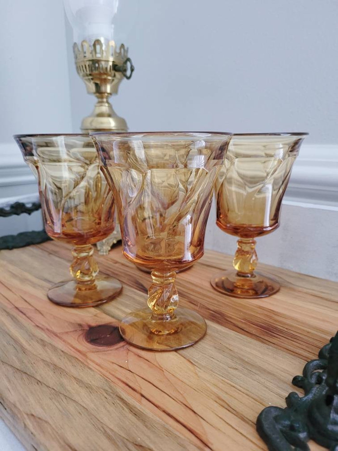 Fostoria Jamestown Amber Water Goblets Set of 4 Vintage Fostoria ...