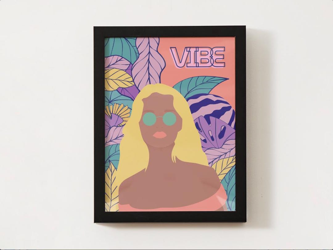 Retro Vibe Art Print – Blonde Woman, Jungle Leaves, Boho Decor - Etsy