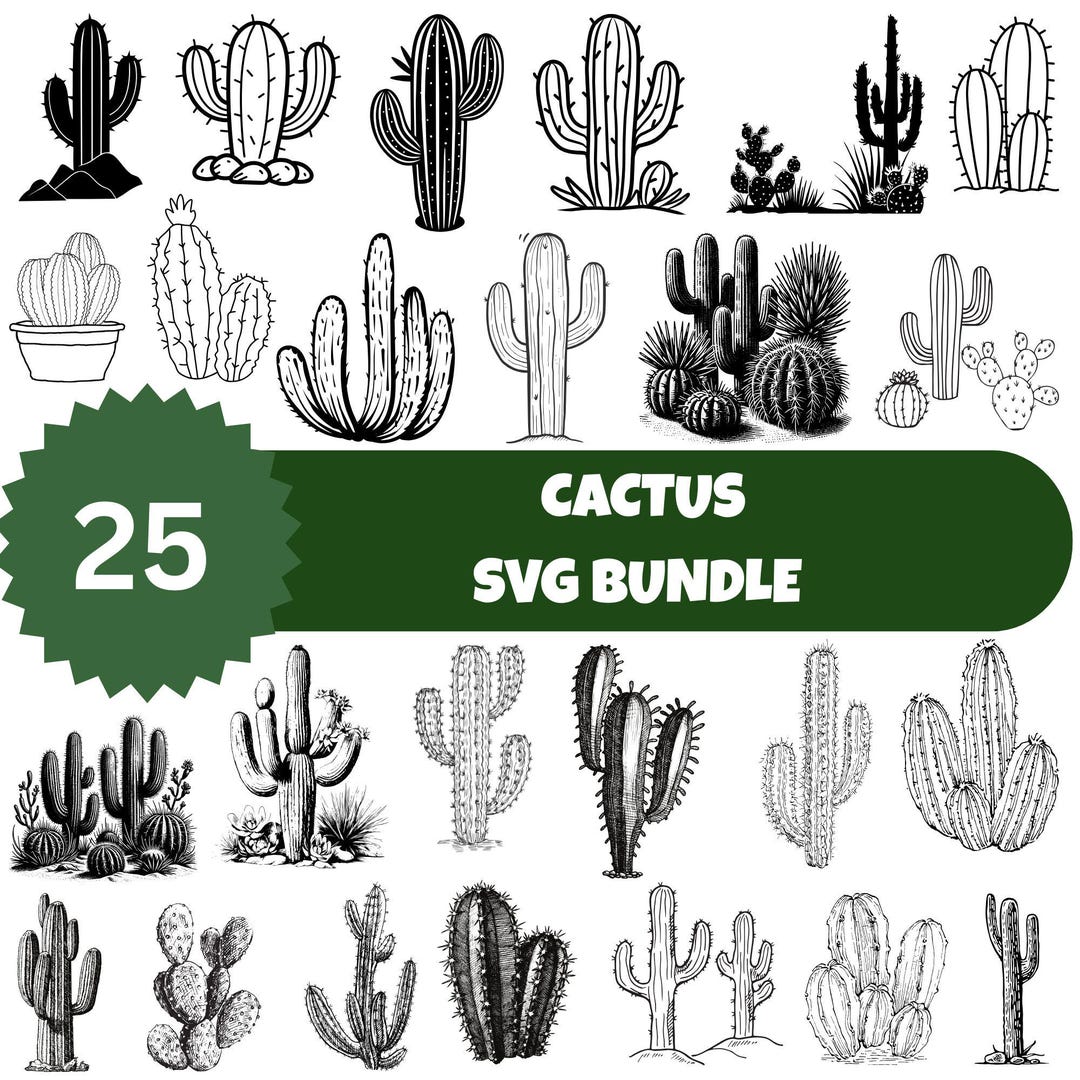 Cactus SVG Bundle: Succulent Cut Files for Cricut, Silhouette (digital ...