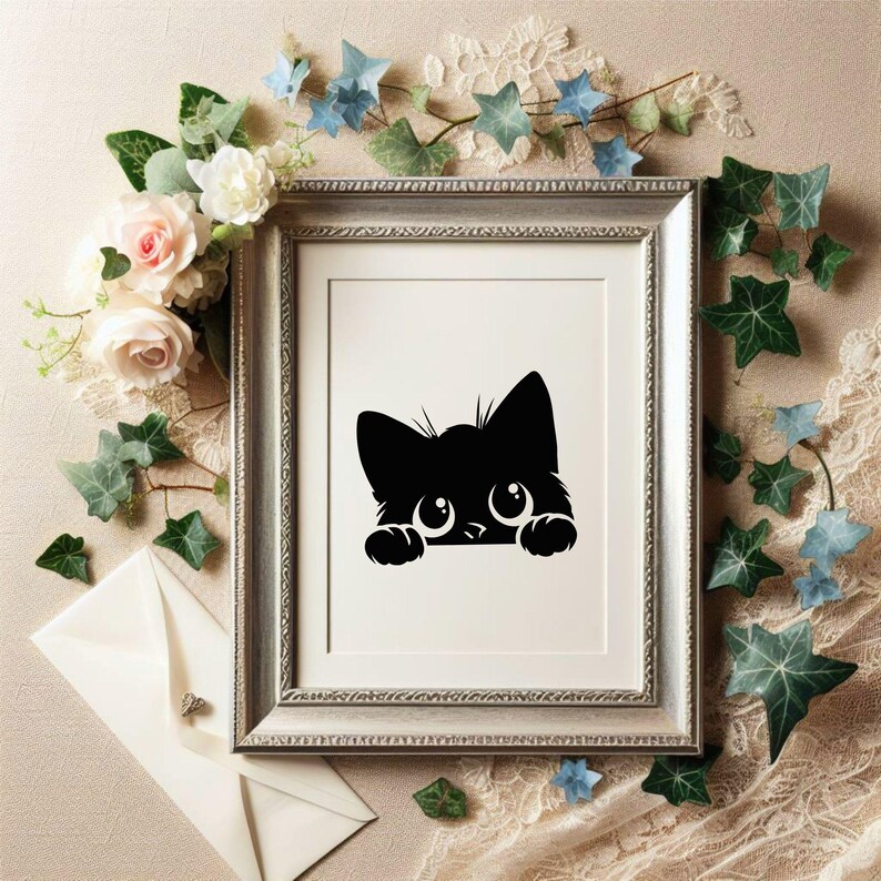 Peeking Black Cat SVG Bundle: Silhouette,vector,digital Files(instant ...