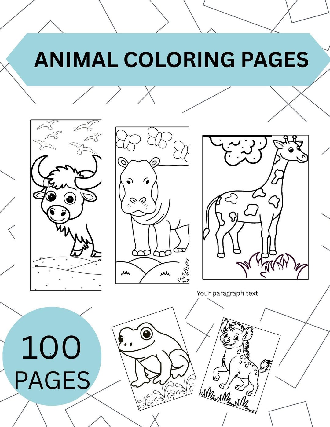 100 Animal Coloring Pages for Toddlers, Easy Activity (digital Download ...