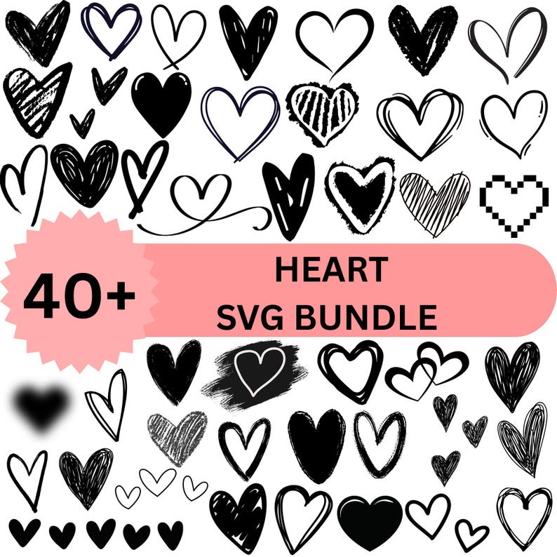 Heart SVG Bundle: Doodle Sketch Clipart, Love Cut Files (digital ...