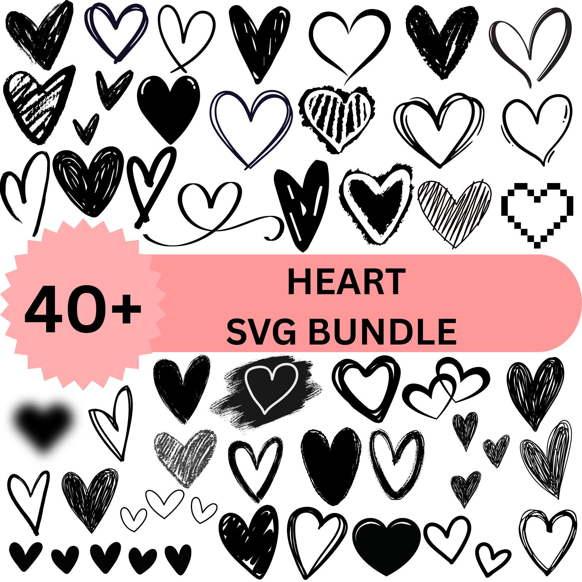 Heart SVG Bundle: Doodle Sketch Clipart, Love Cut Files (digital ...