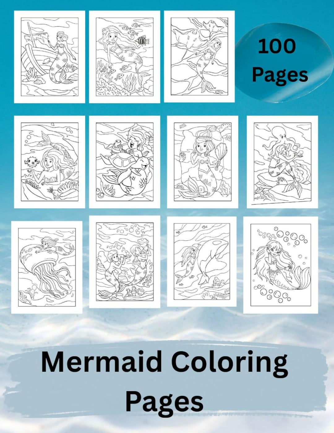 Mermaid Coloring Pages for Kids | Underwater Theme (digital Download ...