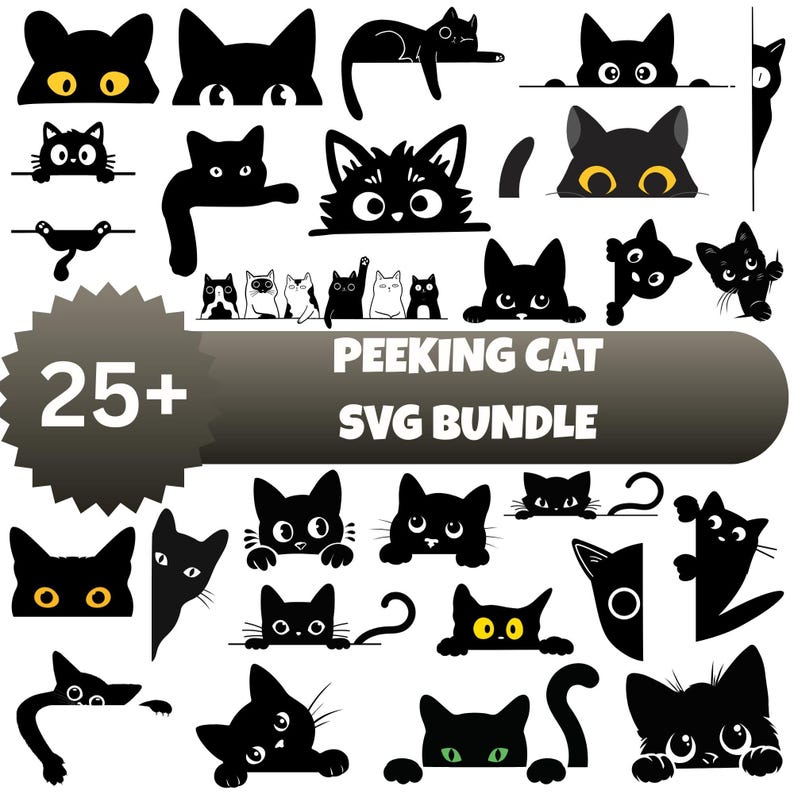 Peeking Black Cat SVG Bundle: Silhouette,vector,digital Files(instant ...