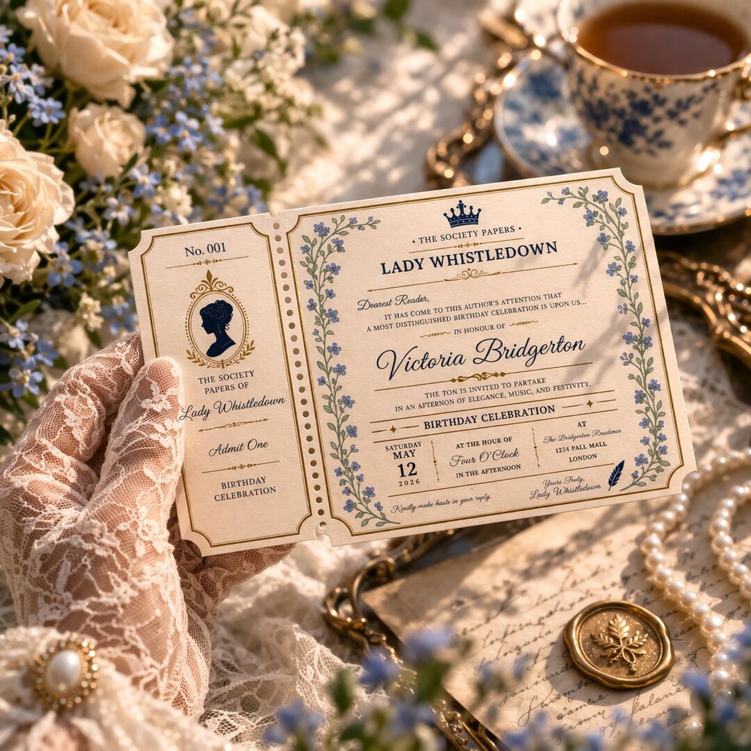Regency Ticket Invitation Template Tea Party Birthday Invite Elegant ...