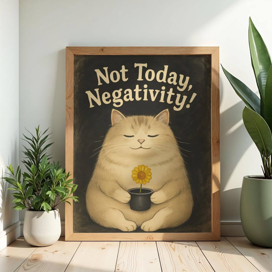 Funny Motivational Cat Poster "not Today Negativity" Mindfulness Wall ...