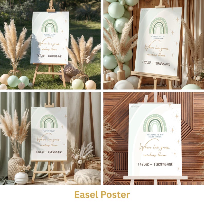 Boho Rainbow Birthday Decoration Package - Editable Bundle & Printable ...