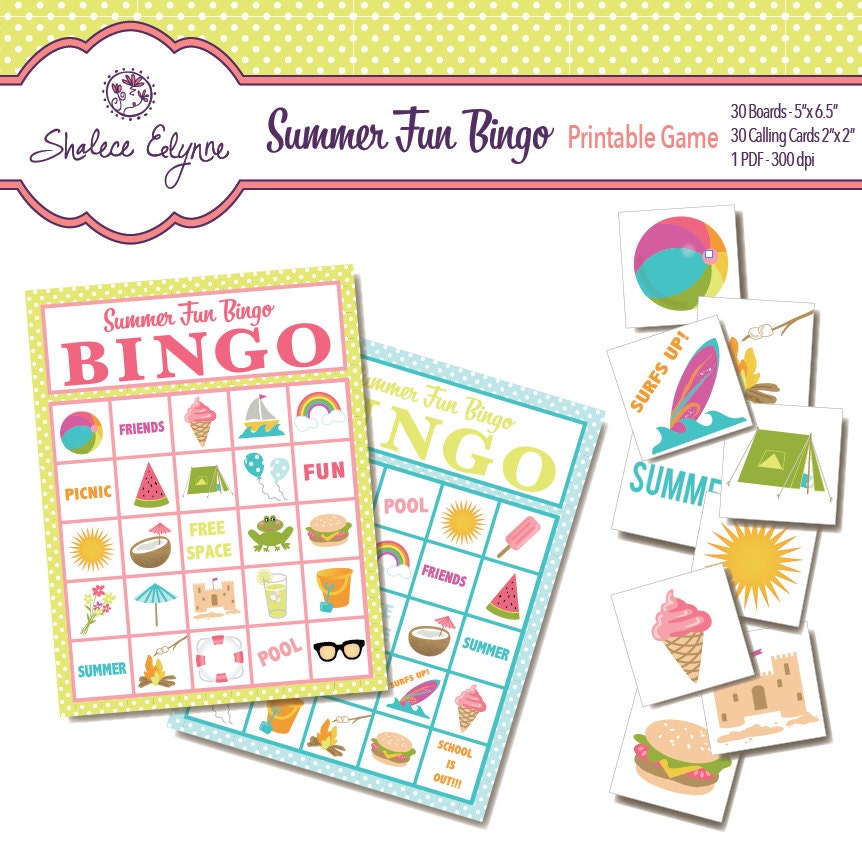 Summer Fun BINGO Printable Game, Instant Download - Etsy