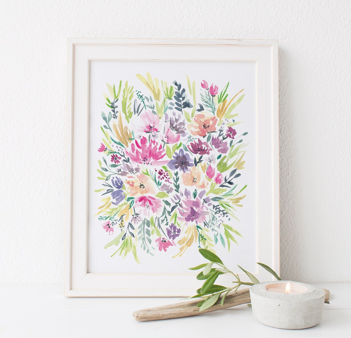 Bright Watercolor Floral Wall Art Print | 8x10 or 16x20 | Home Decor ...