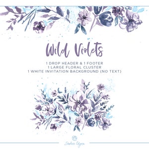 Watercolor Floral Clip Art Wild Violets Purple, Blue - Etsy