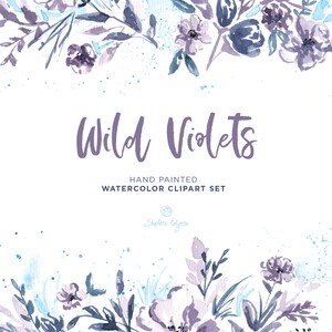 Watercolor Floral Clip Art Wild Violets Purple, Blue - Etsy