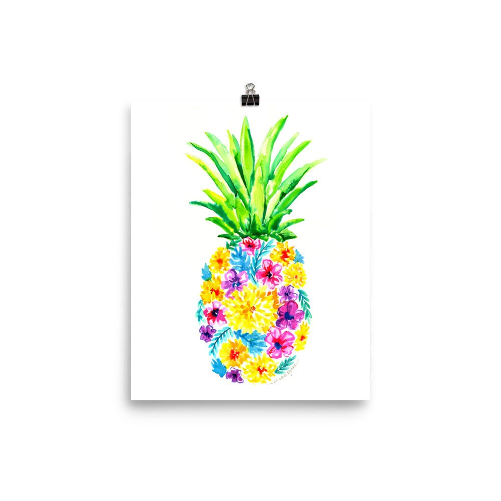 Pineapple Watercolor Floral Wall Art Print 8x10 or 16x20 Home Decor ...