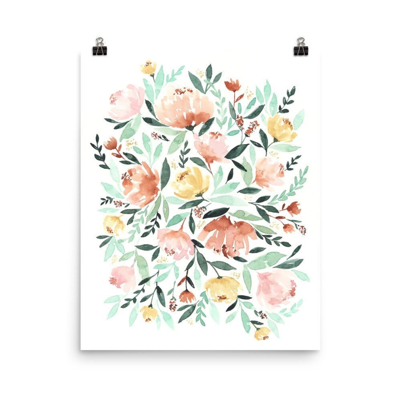 Pink Mint Watercolor Wall Art DIGITAL FILE | (not Printed) 11x14, 8x10 ...