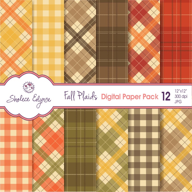 Fall Plaids Digital Paper Pack 12"x12", Instant Download, Commercial ...