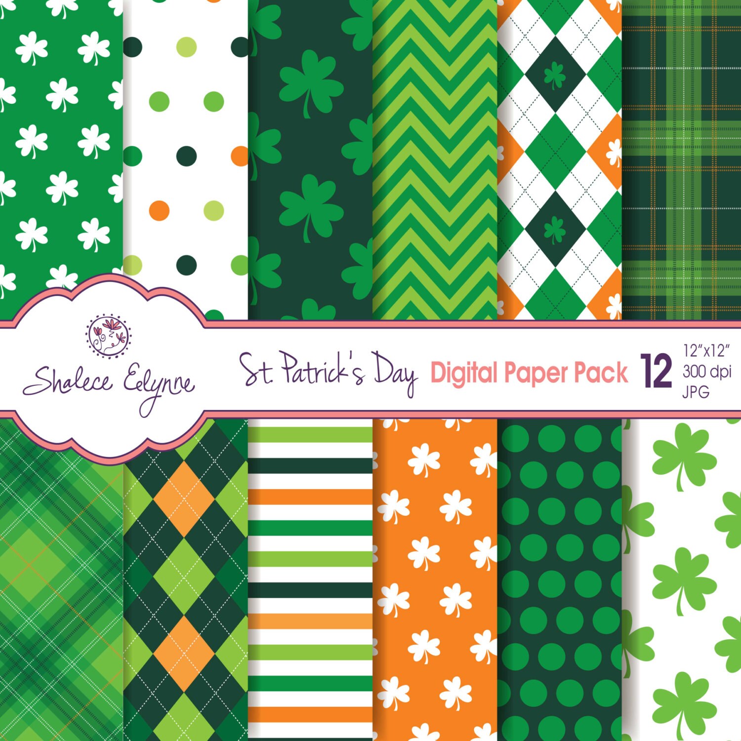 St. Patrick's Day Digital Paper Pack 12x12 Instant - Etsy