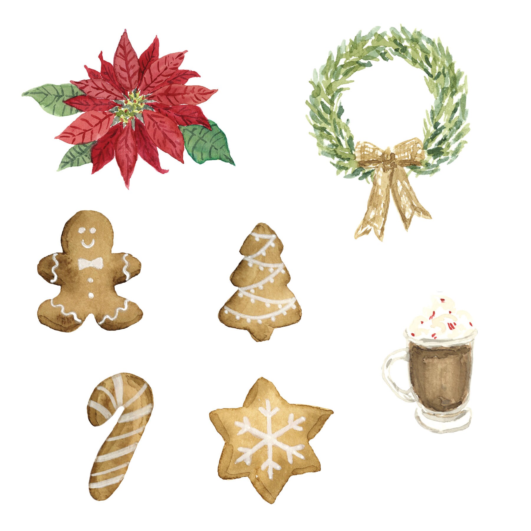 Cute Christmas Watercolor Clipart Digital, Instant Download for Cards ...