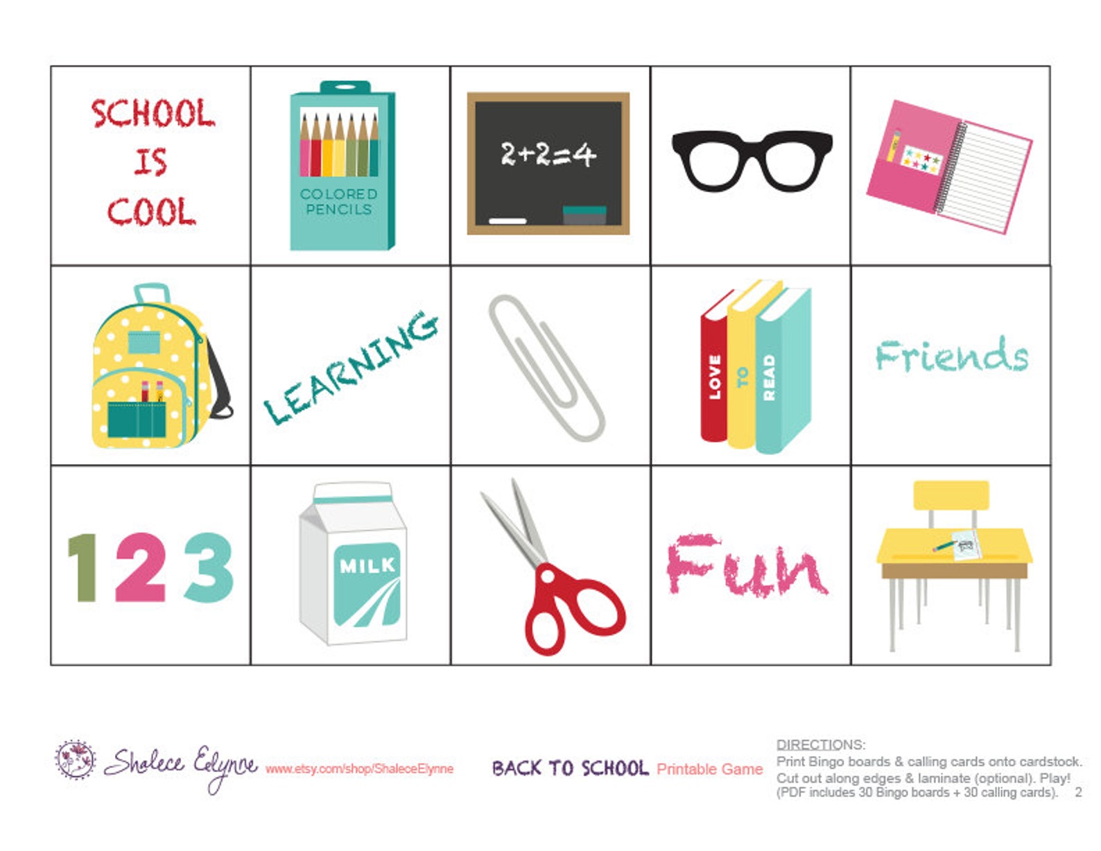 Back to School BINGO Printable Game, Instant Download - Etsy