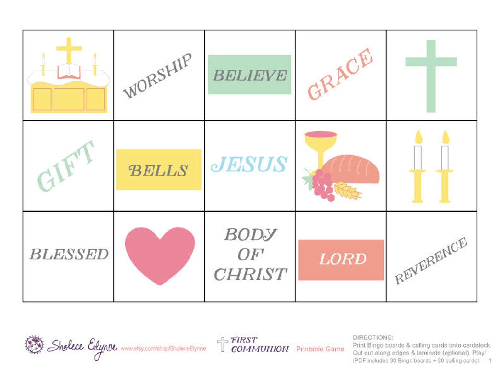 First Communion BINGO Printable Game | Instant Download | Classroom ...
