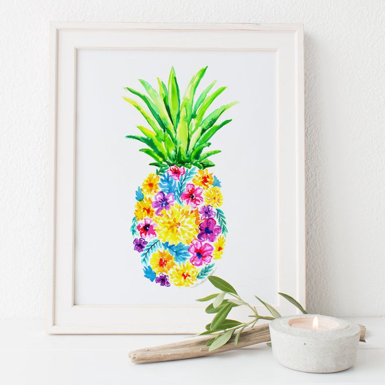 Pineapple Watercolor Floral Wall Art Print | 8x10 or 16x20 | Home Decor ...