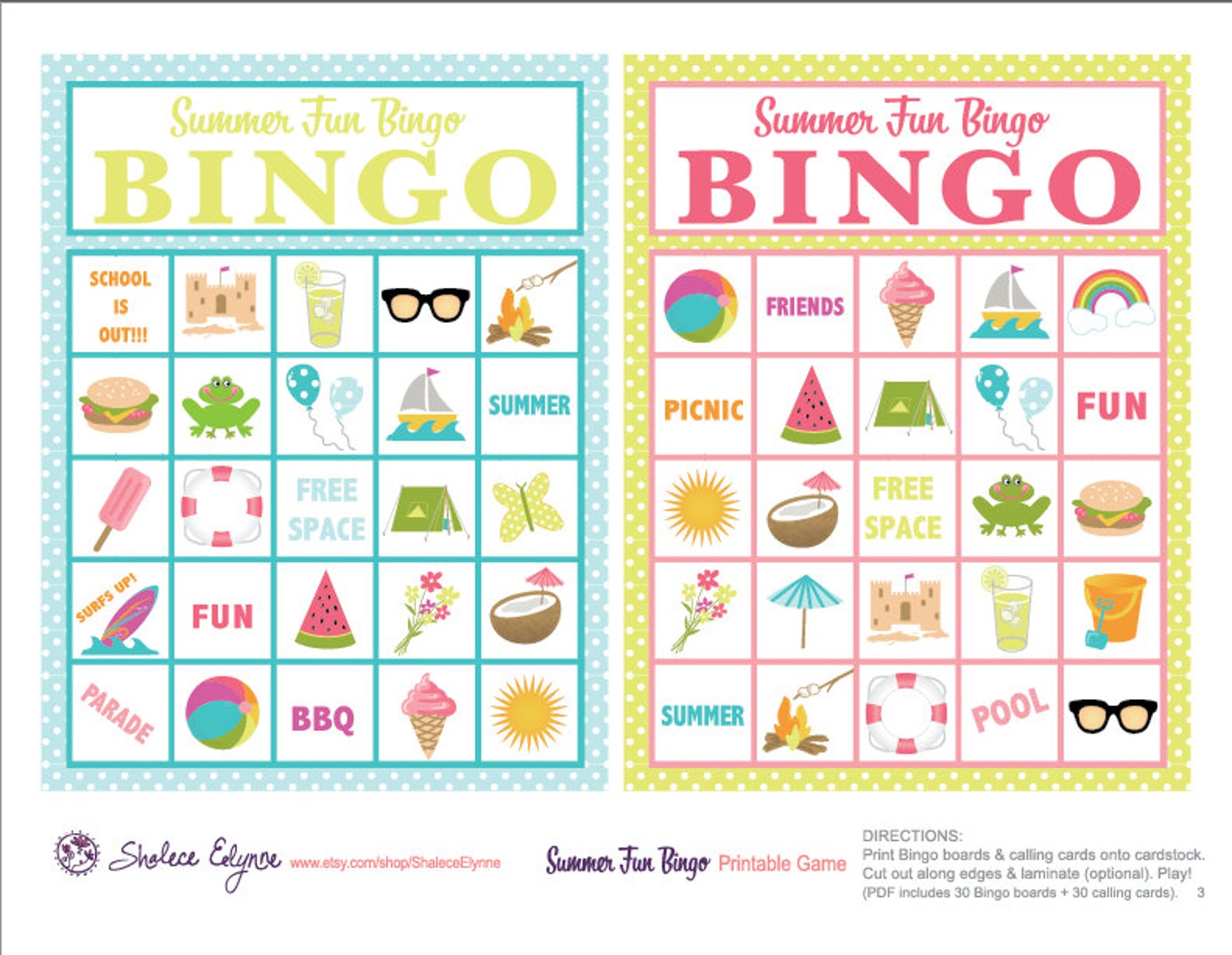 Summer Fun BINGO Printable Game, Instant Download - Etsy