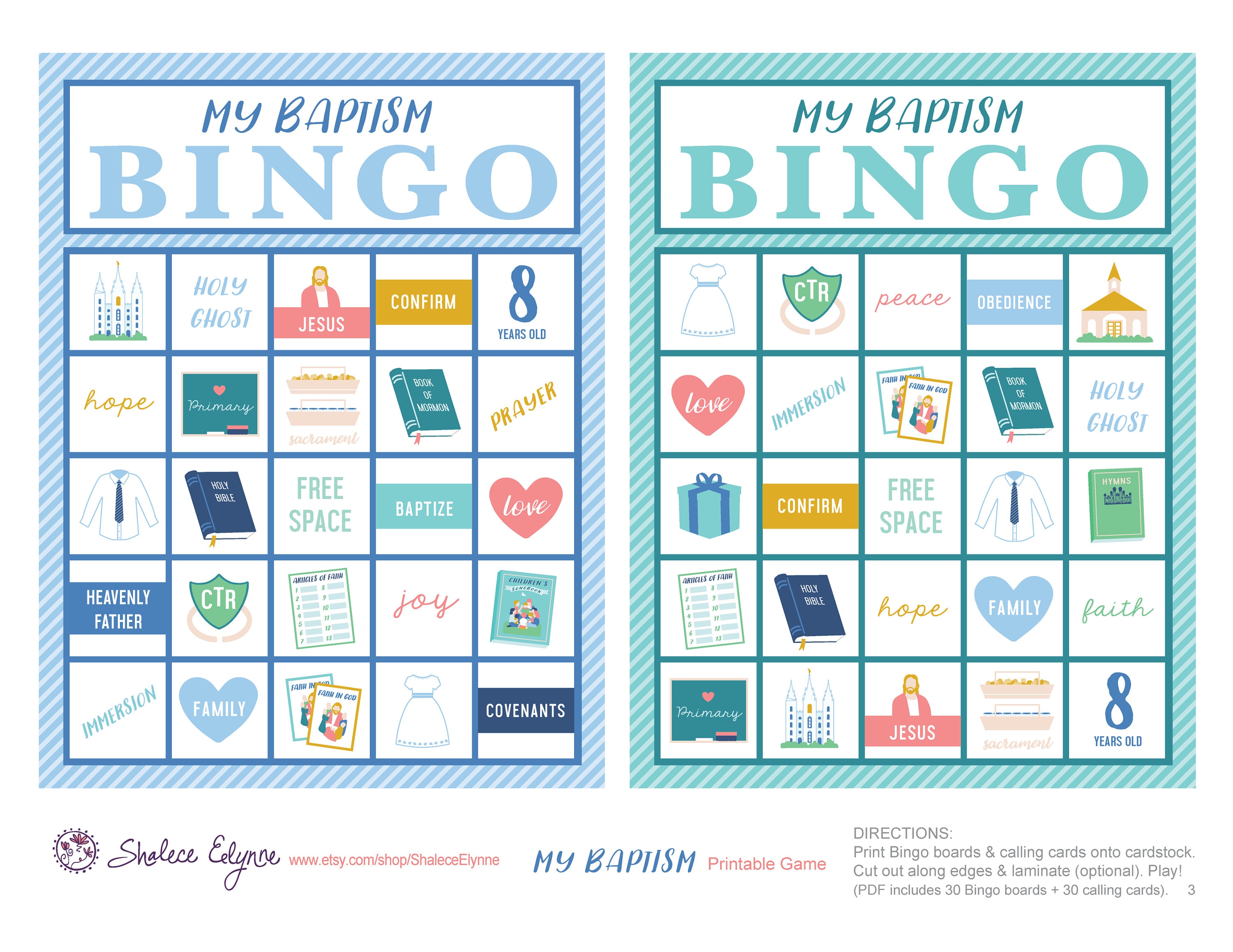 LDS Baptism BINGO Printable Game, Instant Download | Stake Primary ...