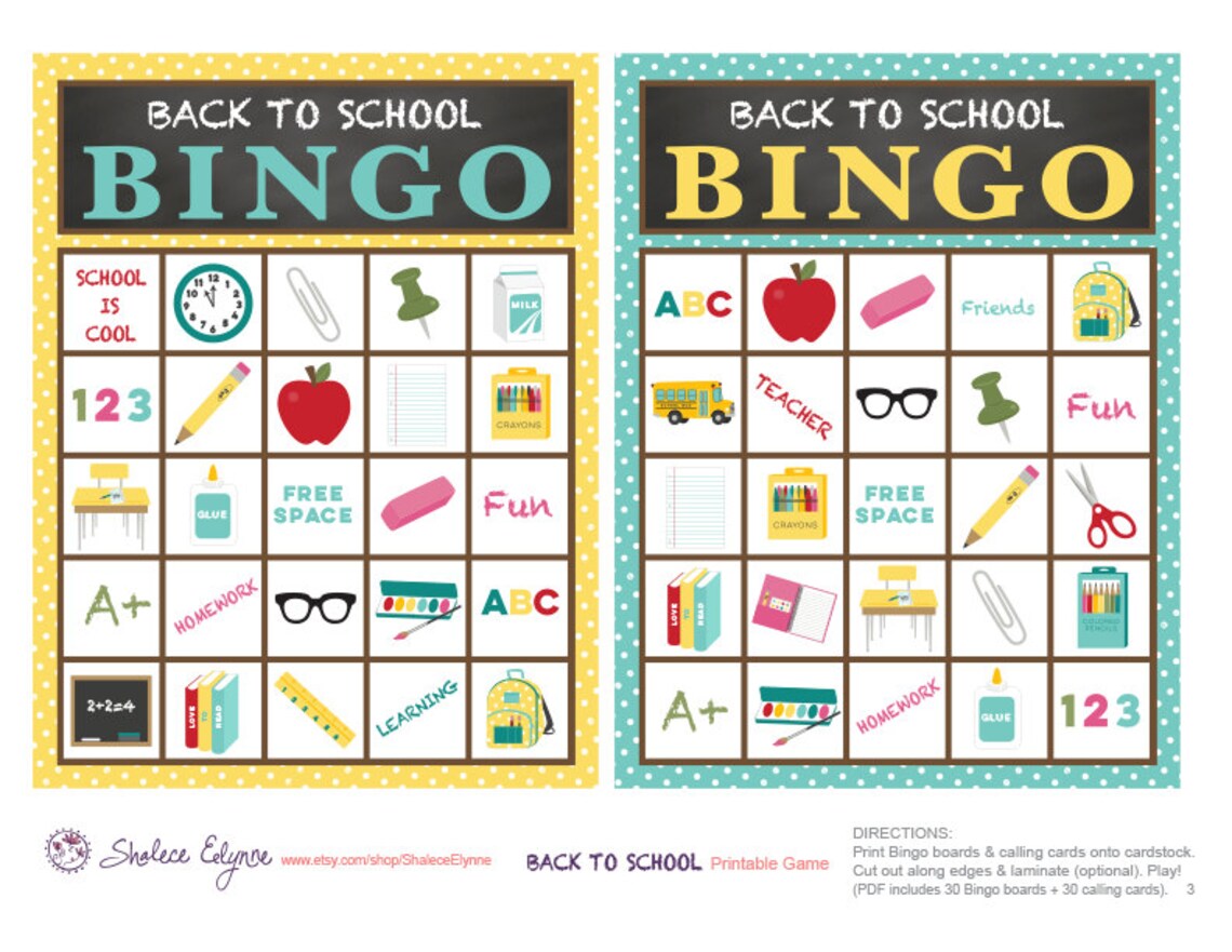 Back to School BINGO Printable Game, Instant Download - Etsy