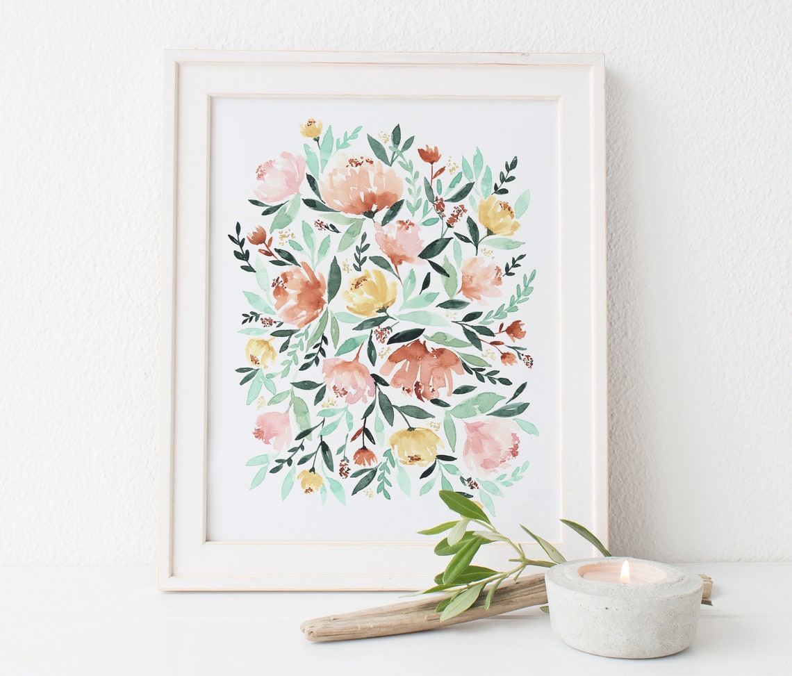 Pink Mint Watercolor Wall Art DIGITAL FILE | (not Printed) 11x14, 8x10 ...