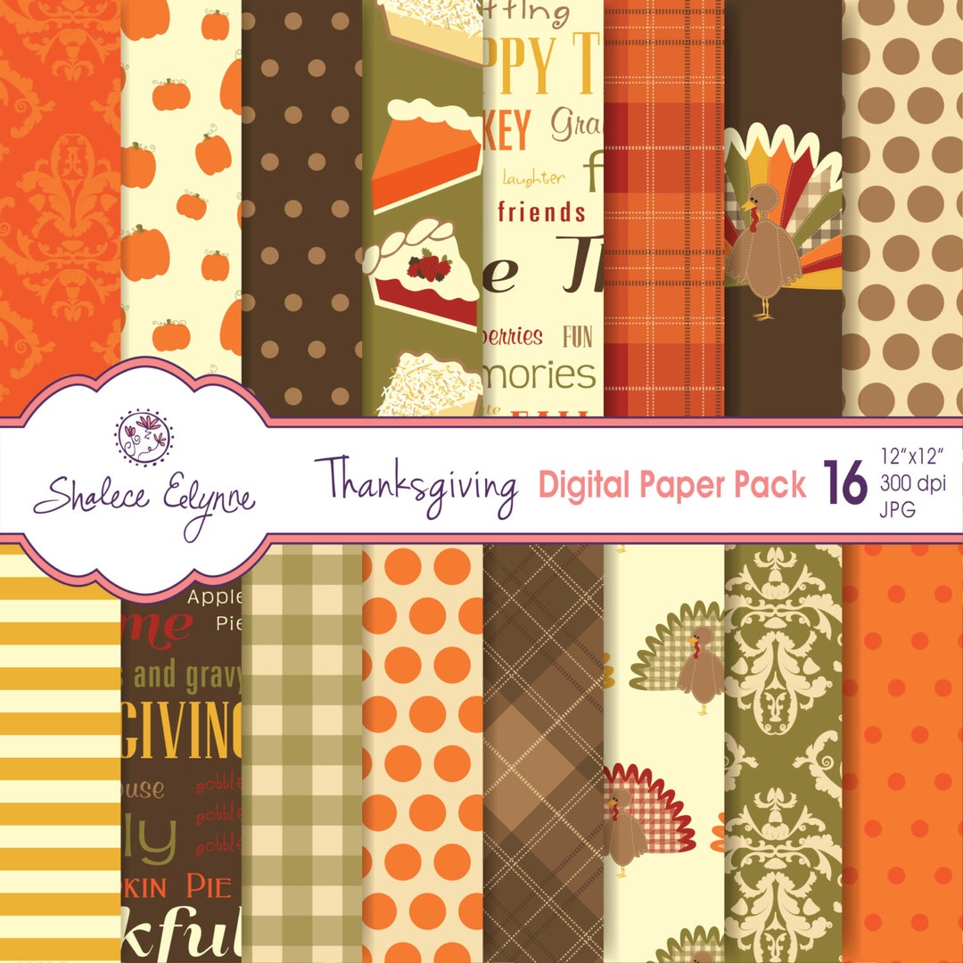 Thanksgiving Digital Paper Pack, 12x12 Instant Download for Cards ...