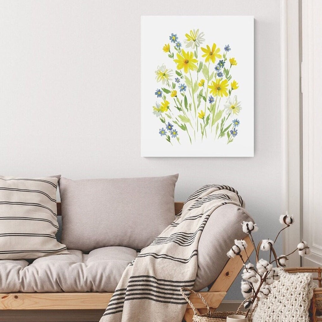 Yellow Daisy Watercolor Wall Art | Printed and Shipped | Cottagecore ...