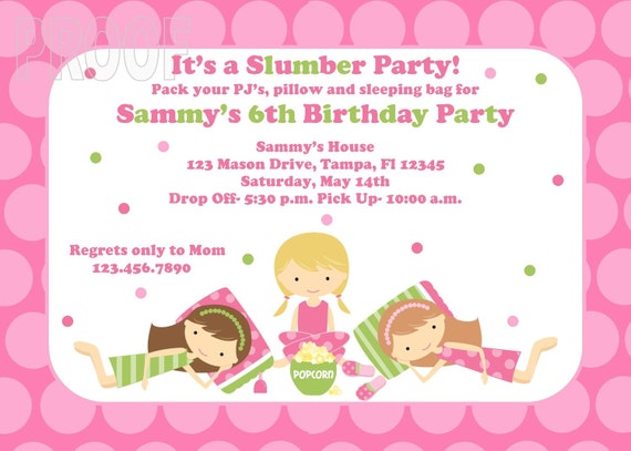 Slumber Party Invitations Wording