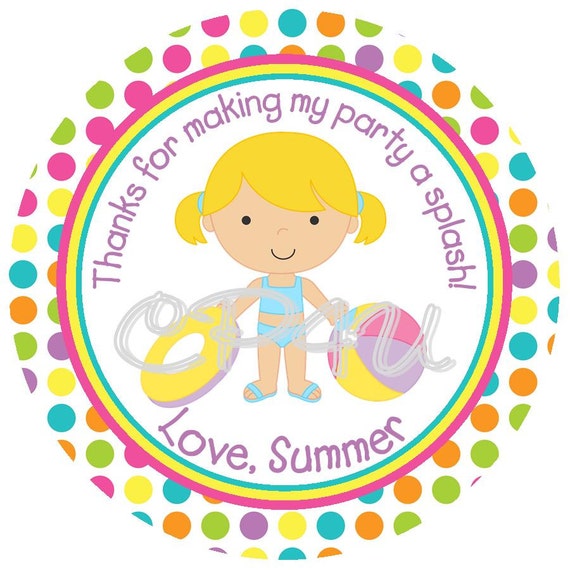 Pool Party Girl Favor Tags by CustomParty4U | Catch My Party