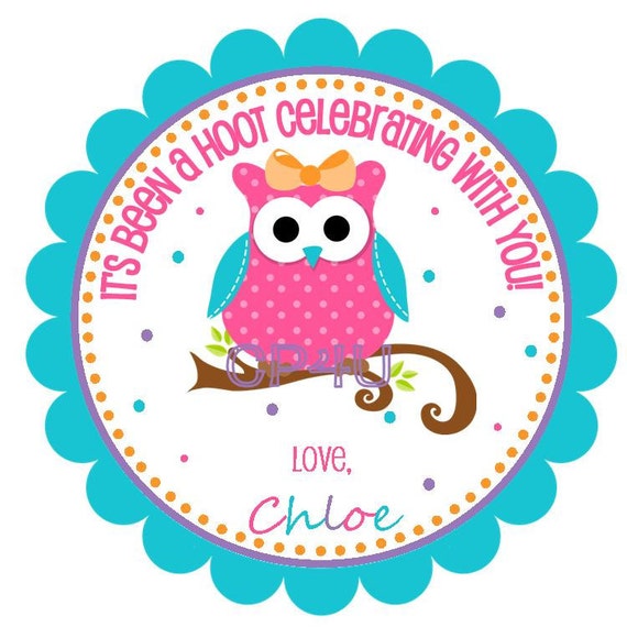 NEW - Hip Birthday Owl with Bow- Custom Favor Tags by CustomParty4U ...