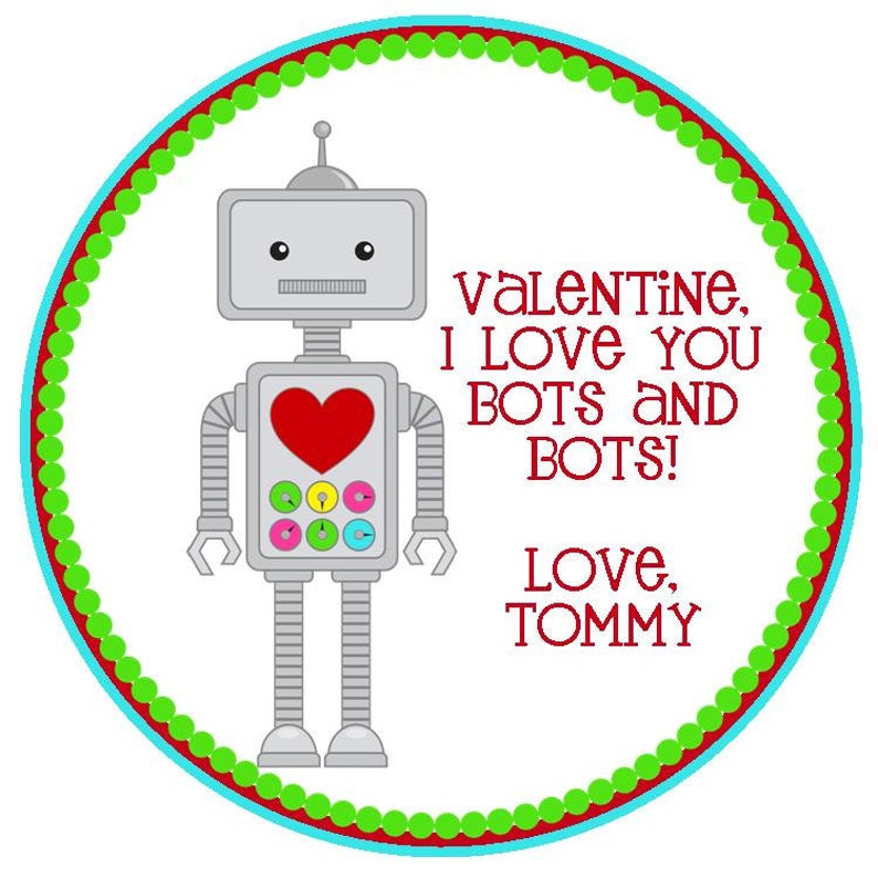 Robot Valentine's Favor Tags or Stickers - Etsy