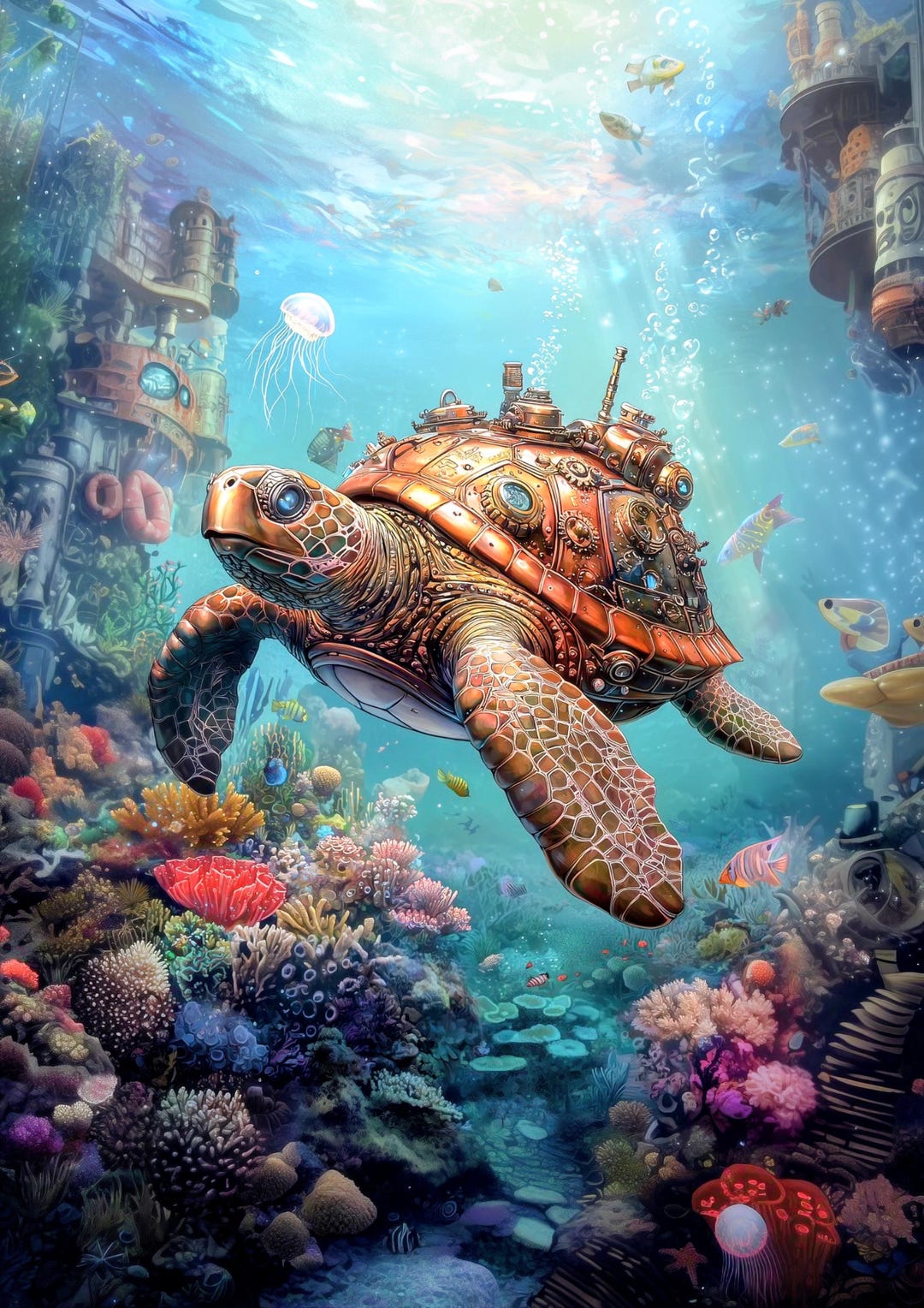Steampunk Sea Turtle Artwork: Digital Download, Printable Art for ...