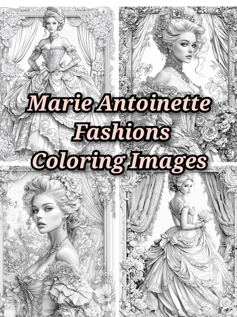 Marie Antoinette Coloring Pages: Rococo Fashion Printable (digital ...